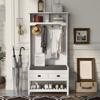 Hall Tree With Storage Bench, Multifunctional Coat Rack And 8 Entrance ...