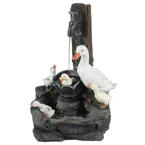 Luxenhome Resin Farmhouse Duck Family Outdoor Patio Fountain Water ...