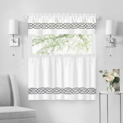 Kate Aurora Pacifico Complete 3 Piece Rod Pocket Embroidered Tier ...