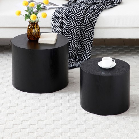 Round Nesting Coffee Table Set Of 2, Modern Circular Center Table Sofa ...