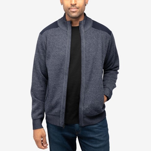X Ray Full Zip Sweater With Contrast Shoulder Piecing In Navy Size ...
