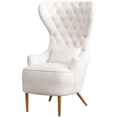 Upholstered Tufted High Wingback Chair Cream Velvet - Kinwell : Target
