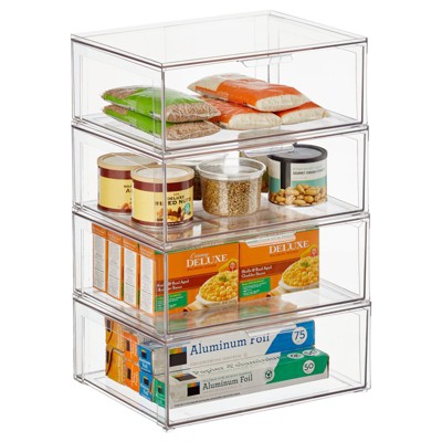 mDesign Plastic Stackable Kitchen Pantry Storage Organizer with Drawer ...