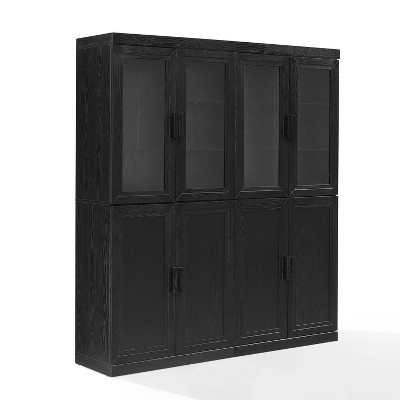 Essen 2 Piece Pantry Storage Cabinet with Glass Door Hutch Set- 2 ...