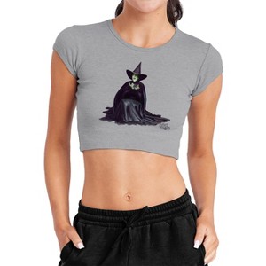 Women's The Wizard of Oz Wicked Witch Melting Cap Sleeve Baby Rib Crop ...