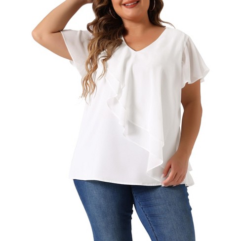 Agnes Orinda Women's Plus Size Elegant V Neck Layered Ruffle Summer ...