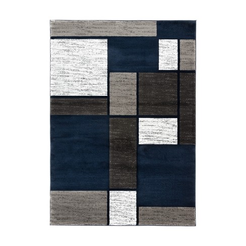 World Rug Gallery Contemporary Modern Boxed Color Block Navy 5'3"x7'3 ...