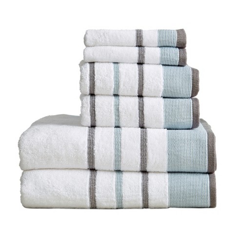 Cotton Quick-dry Decorative Stripe Bath Towel Set (6 Piece Set ...