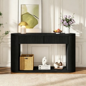 Luxystar Modern Oval Fluted Console Table with 2 Drawers, Open Shelf ...