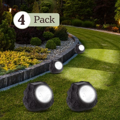 Nature Spring Solar-powered Led Rock Lights – Black And Gray, 4-pack ...