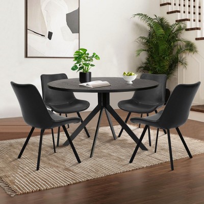 5pcs Dining Table Set, Large Size Dining Table With 4 Black Upholstered ...