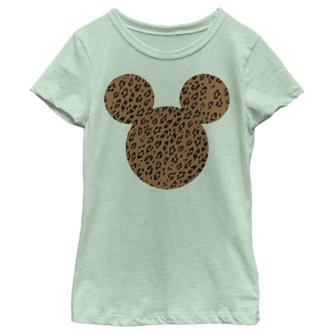 Girl's Disney Mickey Mouse Cheetah Print Silhouette T-shirt : Target