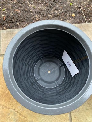 Set Of 2 Polyresin Indoor/outdoor Embossed Wave Planters Speckled Gray ...