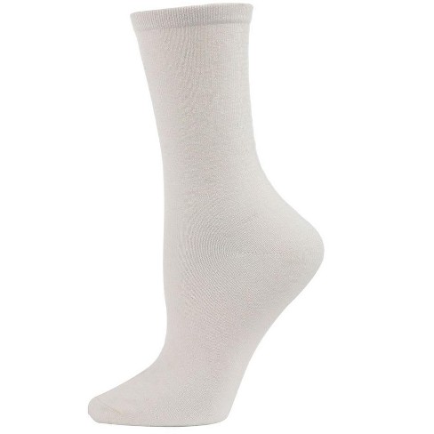 Memoi Women's Solid Soft Flat Knit Cashmere Blend Crew Sock Ivory 9-11 ...
