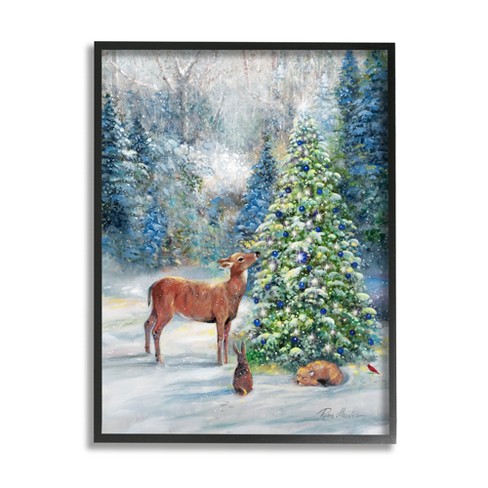 Stupell Industries Winter Woodland Animals Tree Framed Giclee Art : Target
