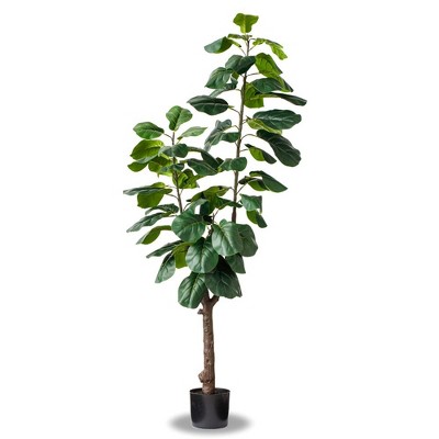 Forever Leaf 48" Artificial Fiddle Leaf Fig Tree With White Base Pot ...