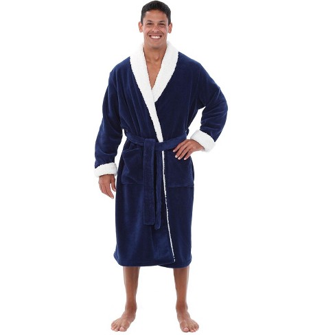 Adr Men's Warm Winter Robe, Cozy Plush Fleece Bathrobe Navy Blue With ...