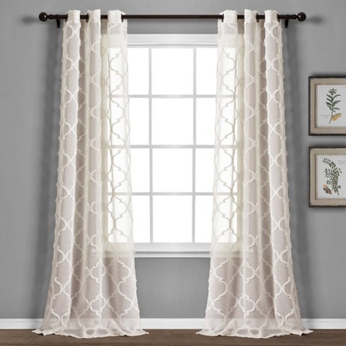 2pk 38"x84" Lush Décor Sheer Avon Trellis Curtain Panels Beige: Modern ...