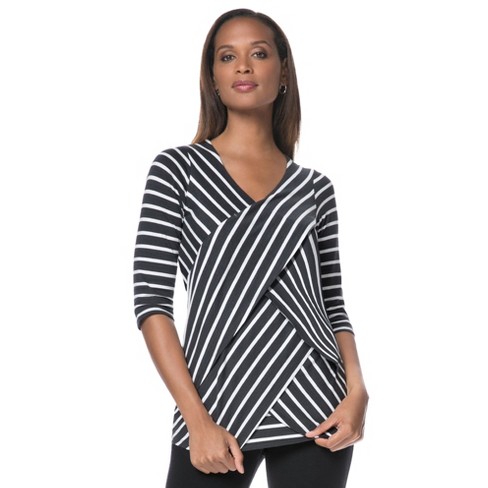 Jessica London Women's Plus Size Layered Knit Top, 1x - Black White ...