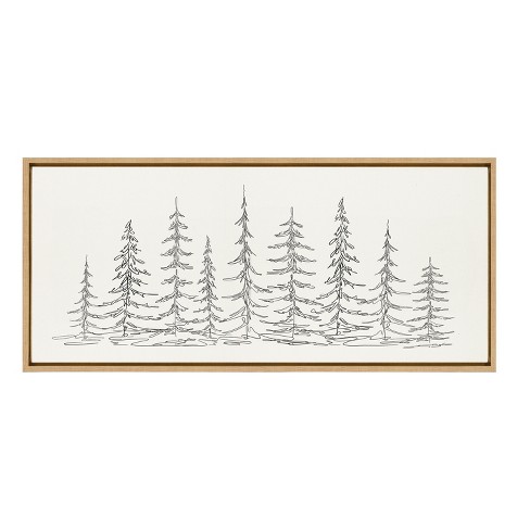 Kate And Laurel Sylvie Minimalist Evergreen Trees Sketch Framed Canvas ...