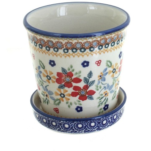 Blue Rose Polish Pottery Red Daisy Flower Pot : Target