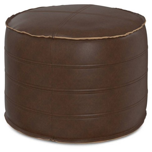 20 Wendal Round Pouf Distressed Dark Brown Wyndenhall Upholstered Faux Leather No Assembly Modern Style Target
