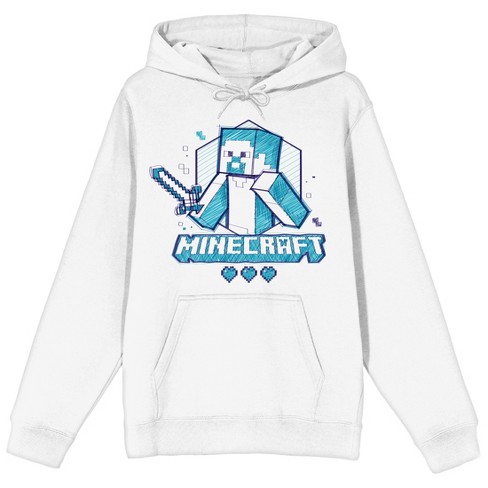 Minecraft Sword & Hearts Long Sleeve Adult White Hooded Sweatshirt : Target