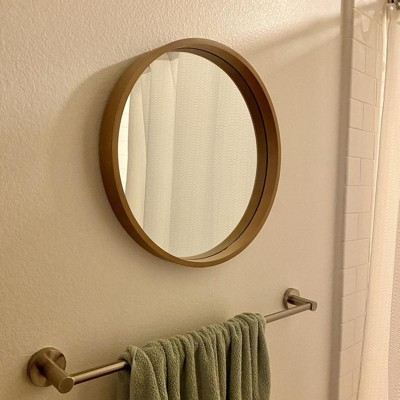 30" Round Wood Framed Wall Mirror Natural - Hearth & Hand™ With ...