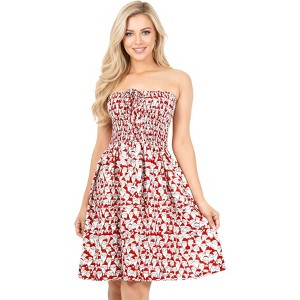 LA LEELA Women's Short Bandeau Dress Beach A line Slit Smocked Mini ...