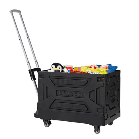 Vecelo 64 Qt Foldable Utility Cart Rolling Crate With Seat & Heavy Duty ...