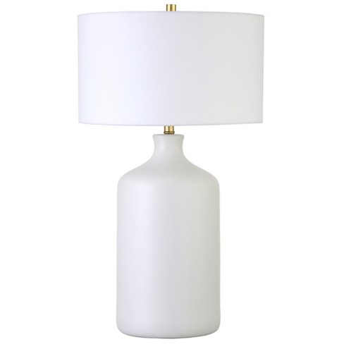 Hampton & Thyme 29" Tall Ceramic Table Lamp: Matte White, Fabric Drum ...