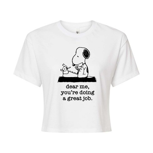 Women's Peanuts Dear Me Doing Great Job Cropped Graphic T-shirt - White ...