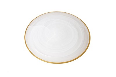 Classic Touch Set Of 4 White Alabaster Chargers With Gold Rim - 12.75"d ...