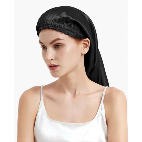 Mommesilk 22 Momme Pure Long Silk Hair Bonnet - Black : Target