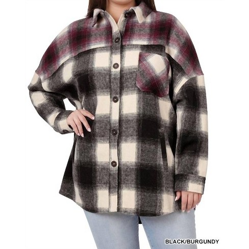 Women's Colorblock Plaid Longline Shacket - Zenana L : Target