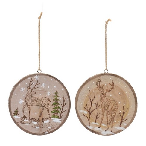 Melrose Wood Deer Tree Disc Ornament (set Of 12) : Target