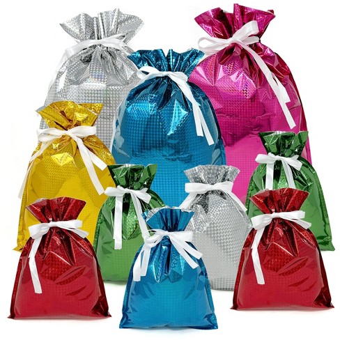Wrapables Aluminum Foil Hologram Drawstring Gift Bags For Party Favors ...