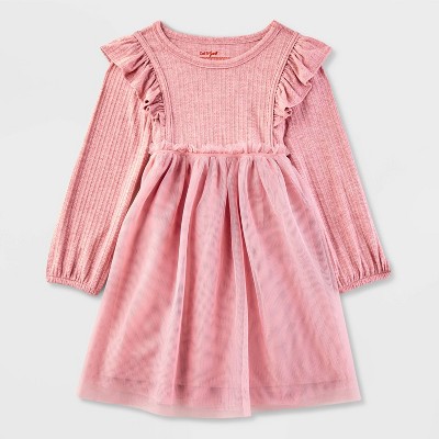 Toddler Girls' Adaptive Long Sleeve Pointelle Tulle Dress - Cat & Jack ...