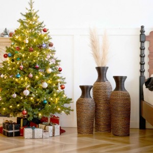 MAYEERTY Hand Woven PVC Rattan Vases Set of 3 Decorative Floor Vases ...
