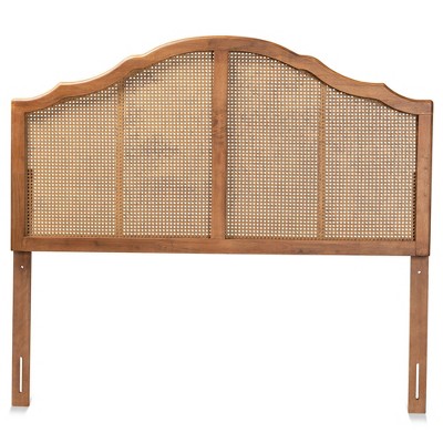 Iris Vintage Wood And Synthetic Rattan Arched Headboard Walnut - Baxton ...