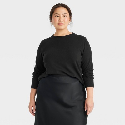 Women's Crewneck Cashfeel Pullover Sweater - A New Day™ Black 1x : Target
