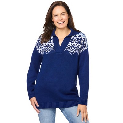 Woman Within Women's Plus Size Pullover Fair Isle V-neck Sweater - 5x ...