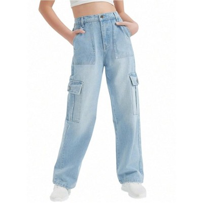 Mocamel Girls' Straight High Belt Denim Overalls Personalized Pocket ...