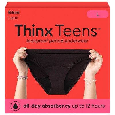 Thinx Teens Bikini Leakproof Women's Period Underwear - Black - Large : Target