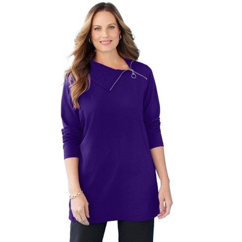 Catherines Women's Plus Size Suprema Studio Zip-neck Tunic - 2x, Deep ...