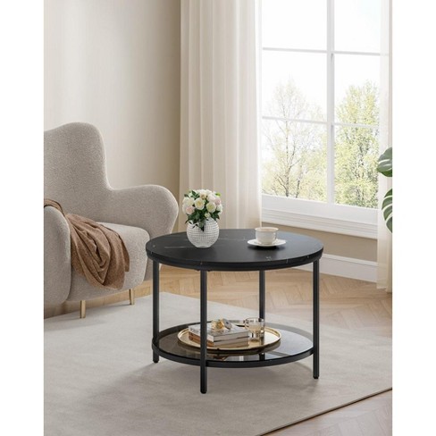 Vasagle Round Coffee Table, Small Coffee Table With Faux Marble Top And ...