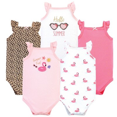 Hudson Baby Infant Girl Cotton Sleeveless Bodysuits 5pk, Summer Fun ...