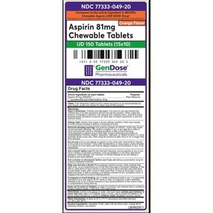 Gendose Aspirin 81 mg Chewable Orange Flavor Tablets for Daily Aspirin ...