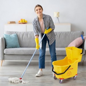 35 Quart Commercial Mop Bucket with Wheels and Side Press Wringer ...