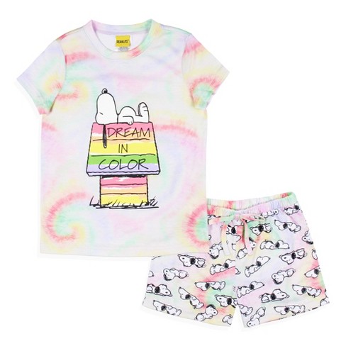 Intimo Peanuts Girls' Snoopy Dream In Color Tie-dye Character Pajama Set Shorts (14/16 ...